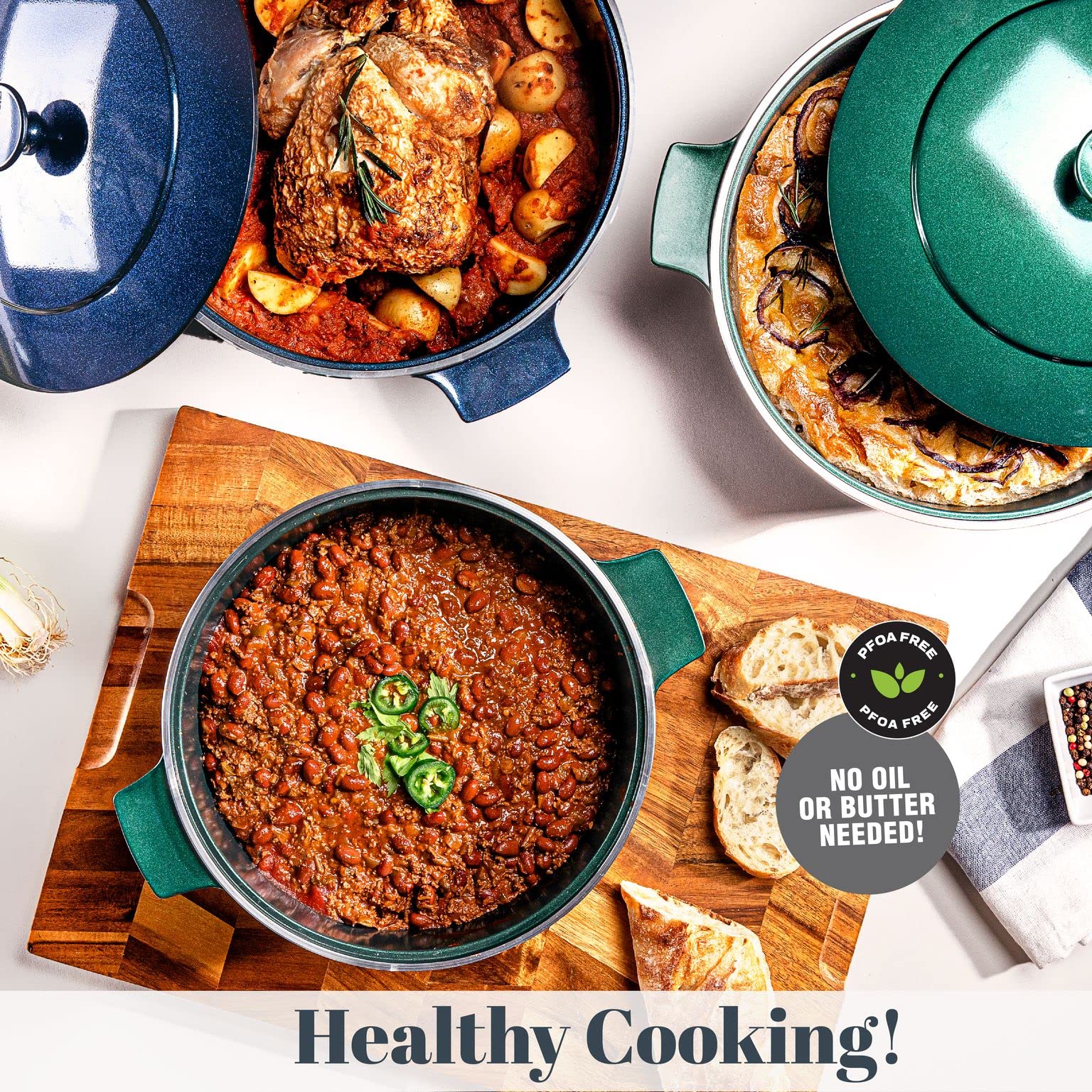 Granitestone Lightweight 6.5 Qt Dutch Oven Pot with Lid, Nonstick Dutch Oven Set, 10 in 1 Enamel Stock Pot/Cooking Pot & Dutch Oven for Sourdough Bread Baking, Oven/Dishwasher Safe - Cobalt