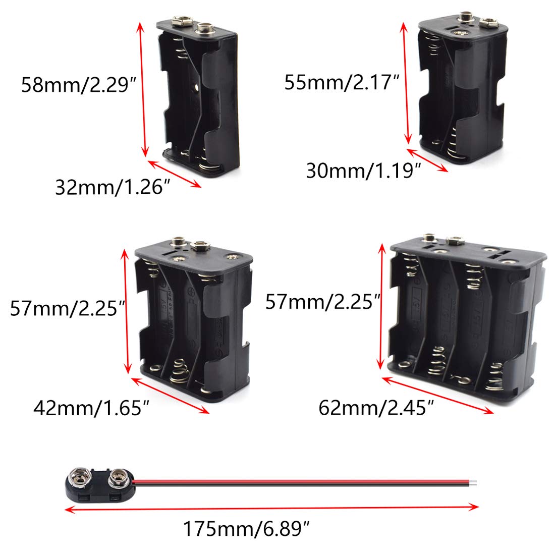 SDTC Tech 2/4/6/8 x 1.5V AA Battery Holder with Snap Connector Kit Include 3/6/9/12 Volt Battery Case Box and I Type Hard Shell Battery Clip Buckle Lead Wire