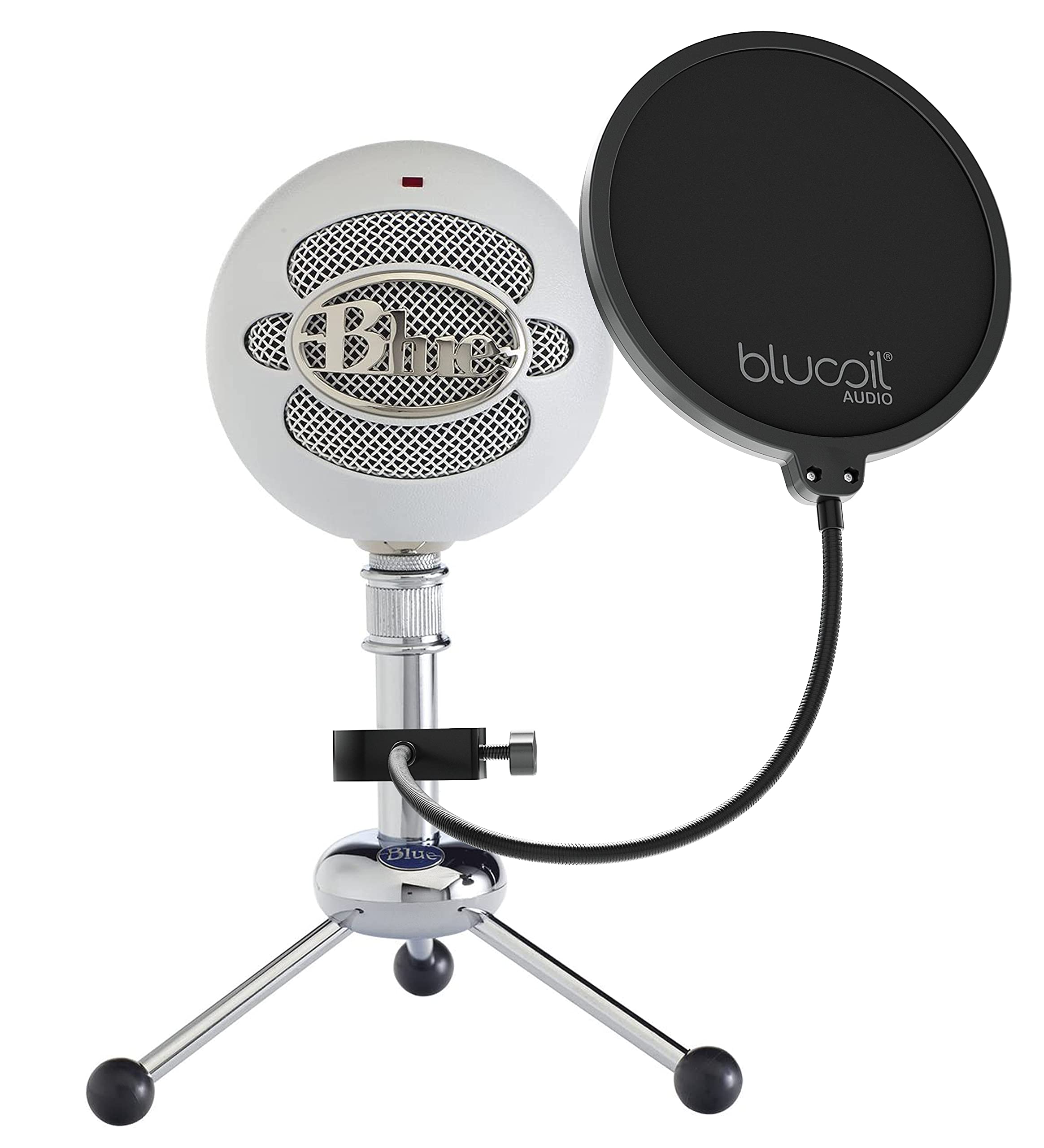 Blue Snowball USB Microphone with Metal Mic Stand for Podcasting, Live Streaming, Skype/VOIP Calls, Music Recording on Windows and Mac (Textured White) Bundle with Blucoil Pop Filter Windscreen