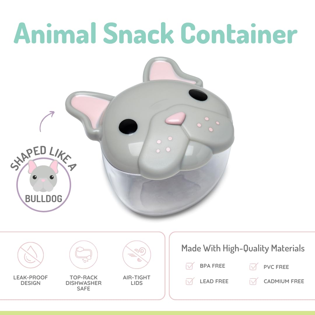 melii Animal Snack Containers with lids - Food Storage for Toddlers and Kids - Bulldog