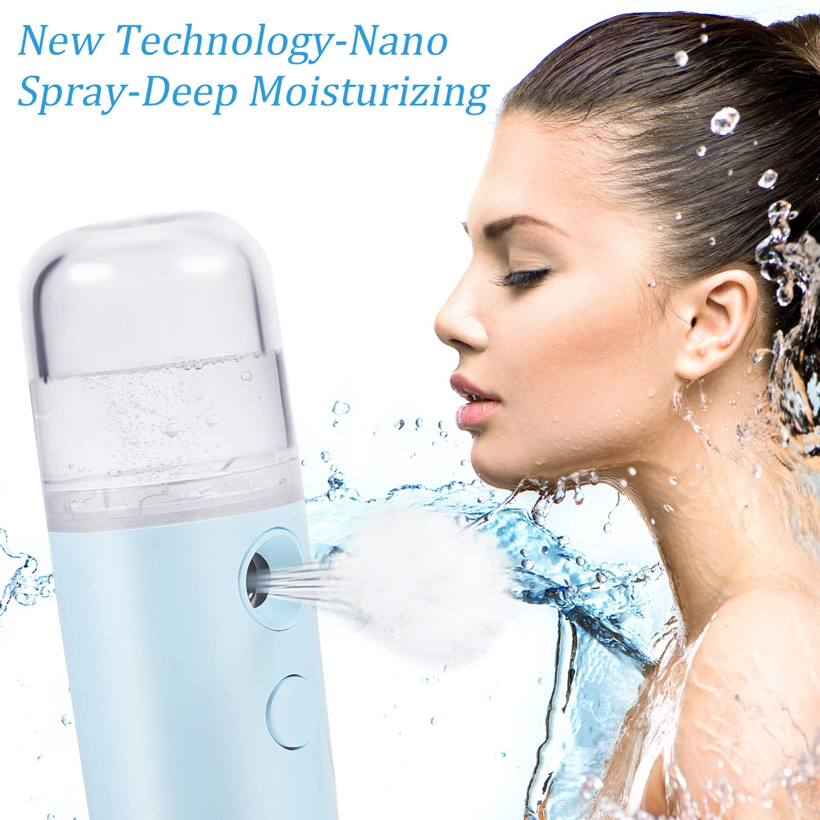 Mudder 4 Pcs Nano Facial Mister Handy Nano Mist Sprayer 30ml Visual Water Tank Portable Face Steamer Mini USB Mister for Lash Extensions, Skin Care, Makeup(White, Light Pink, Blue, Pink)