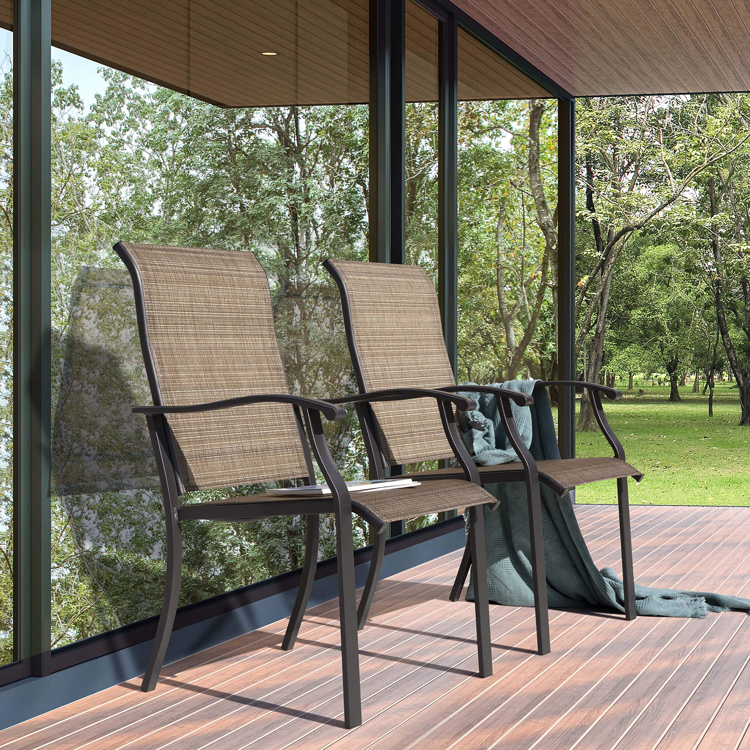 NUU GARDEN Patio Dining Chairs Set of 2, Outdoor Textilene Dining Chairs with High Back, Patio Chairs with Armrest, Metal Frame and Textilene Chairs, Brown