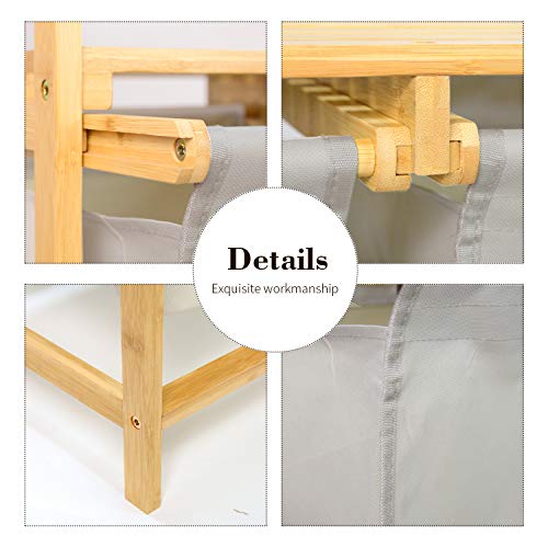 Baoz Bamboo Laundry Hamper with Shelf Freestanding Laundry Hamper 2 Section Dual Compartments Laundry Organizer with Removable Bags Space-Saving Laundry Organizer for Bathroom, Living Room, Bedroom
