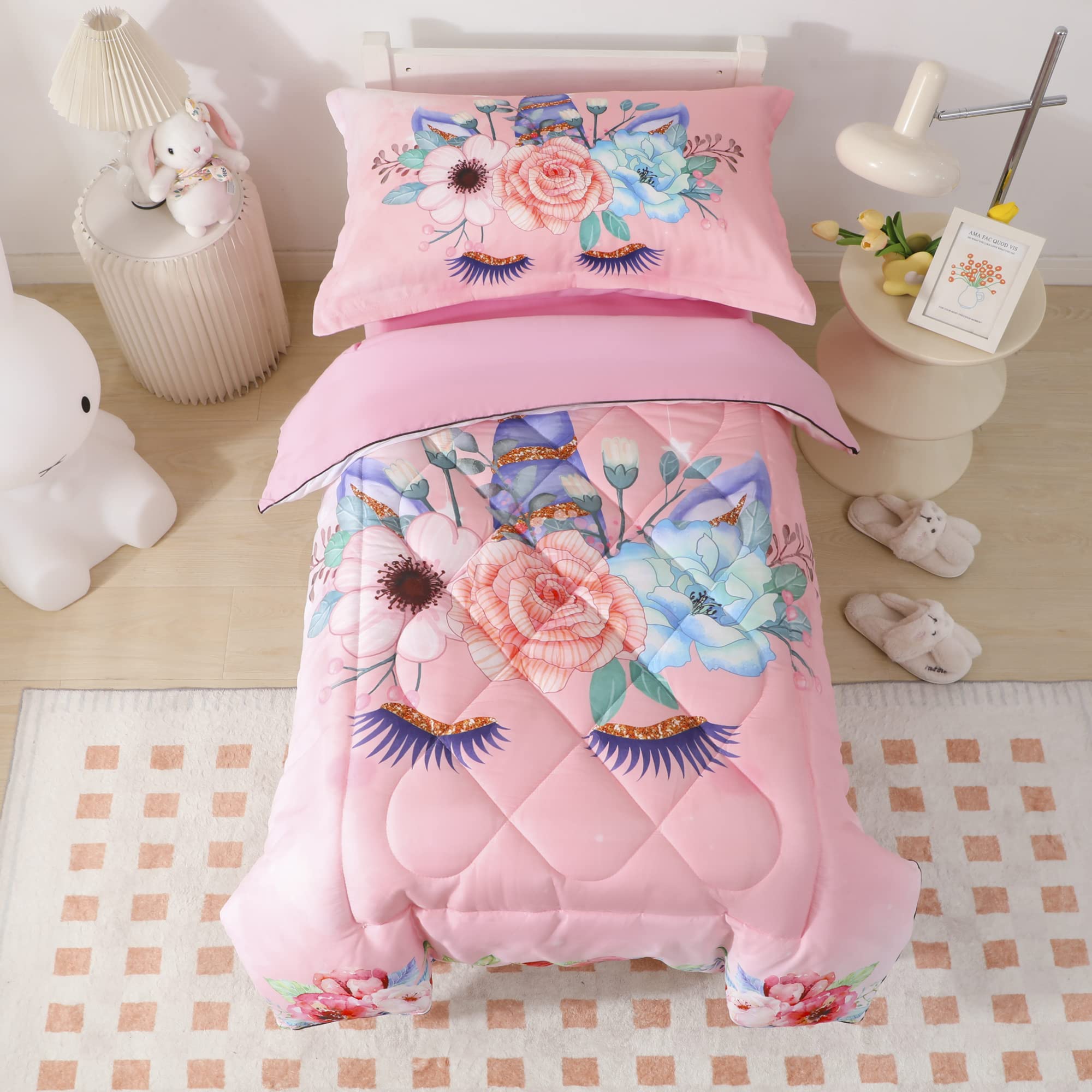 4 Piece Toddler Bedding Set for Boys Girls Outer Space Blue Rocket Planet Stars Toddler Comforter Set for Kids Bed-in-a-Bag Bedspreads Quilt Set with Comforter, Flat Sheet, Fitted Sheet, Pillowcase