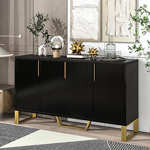 ATGHYURT Console Table, Sideboard Buffet Cabinet with 4 Doors, Metal Handles & Legs and Adjustable Shelves, Narrow Long Sofa Table for Living Room/Hallway/Couch
