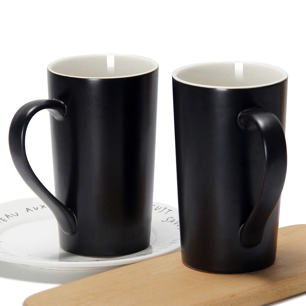20 OZ Large Coffee Mugs, Smilatte M007 Plain Blank Tall Ceramic Cup with Handle for Dad Men, Set of 4, Black