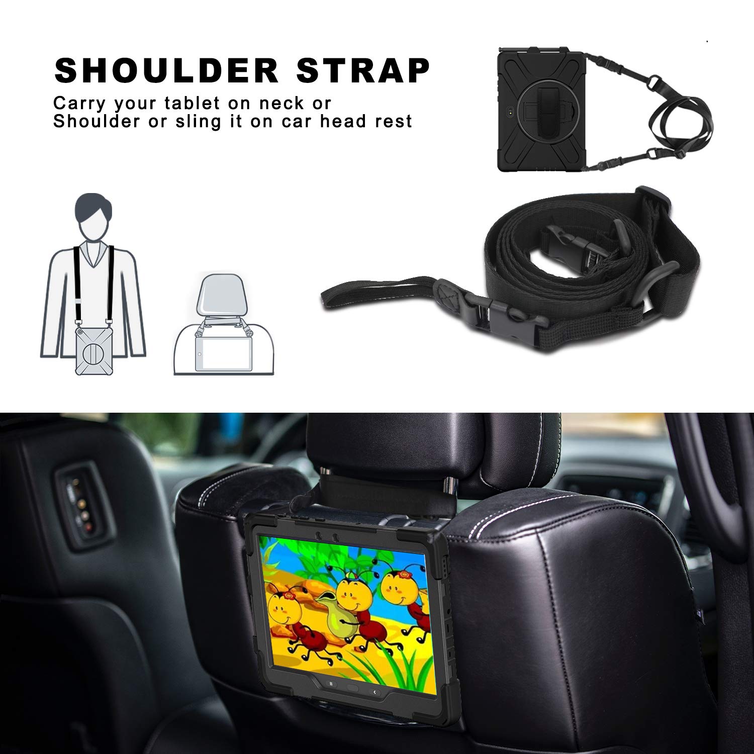 Samsung Galaxy Tab Active PRO 10.1 Case, Galaxy Tab Active4 PRO Case, Heavy Duty Rugged Shockproof Drop Protection Case with 360 Stand, Hand Strap & Shoulder Strap for SM-T540/T547/T630/T638 (Black)