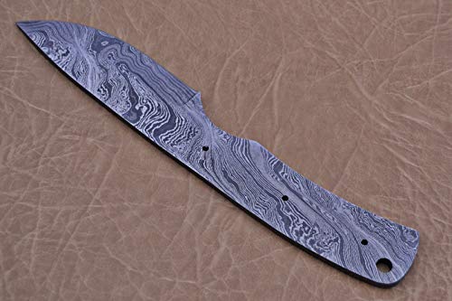 8" Long Hand Forged Damascus Steel Drop Point Blank Blade Skinning Knife with 3 Pin Hole & an Inserting Hole Space 3.5 inches Cutting Edge