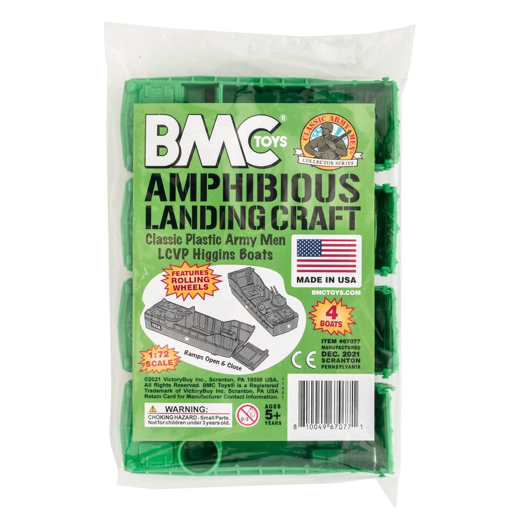 BMC Classic Marx Landing Craft - 4pc Green Plastic Army Men Boat Vehicles