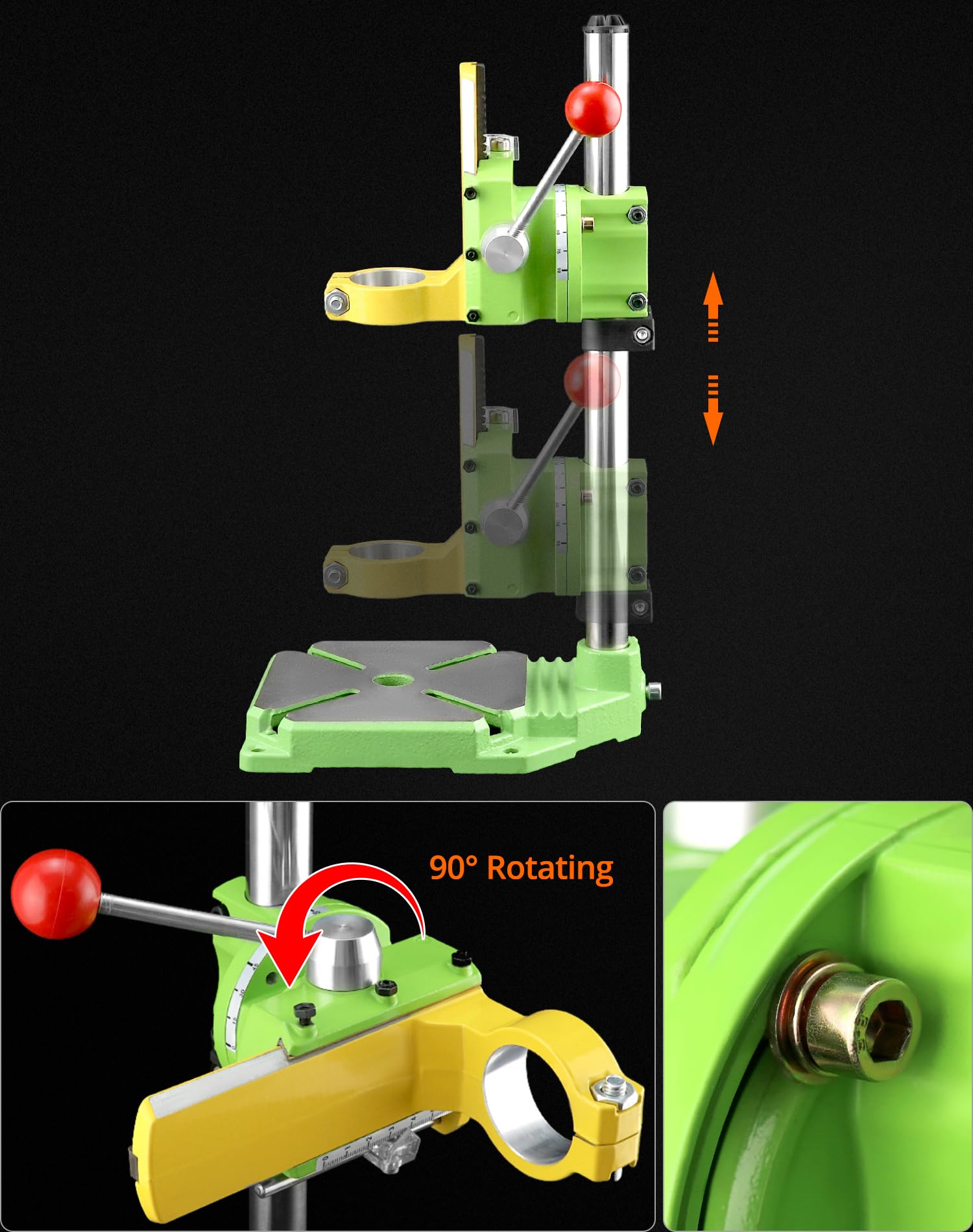 QWORK Drill Press Stand, Heavy Duty Floor Drilling Press/Rotary Tool Workstation,Table Top Drill Press 90° Rotating Fixed Frame for Drilling Collet, Drill Press Table, Drill Workbench Repair