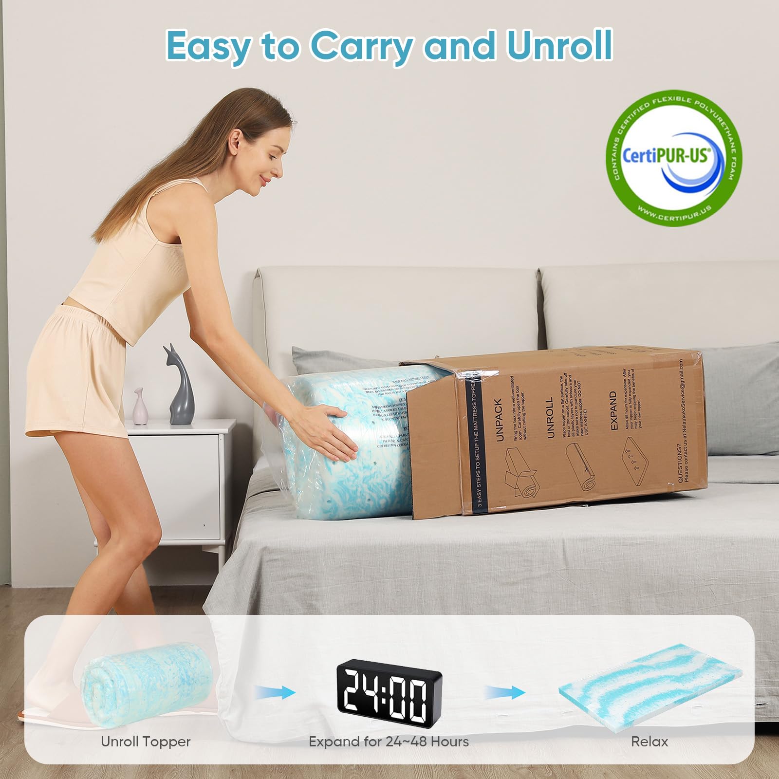 BedsPick Twin Memory Foam 2" Mattress Topper, Gel Infused, Plush, Breathable, CertiPUR-US, Oeko-Tex Standard 100