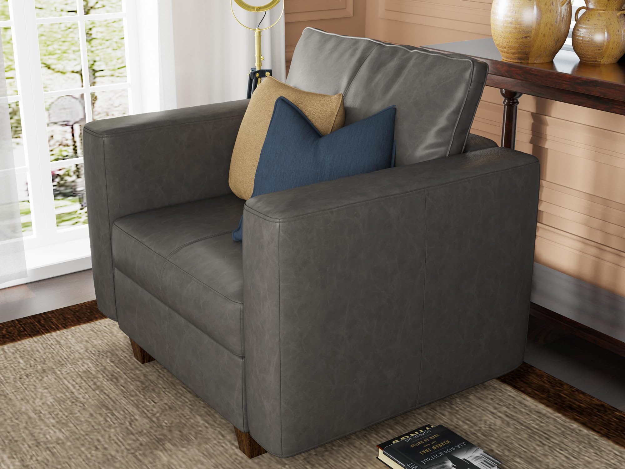 EASE MOOSE Modular Sectional Accent Chair with Storage Seat, Faux Leather Armchair Modern Single Sofa Club Chair for Living Room