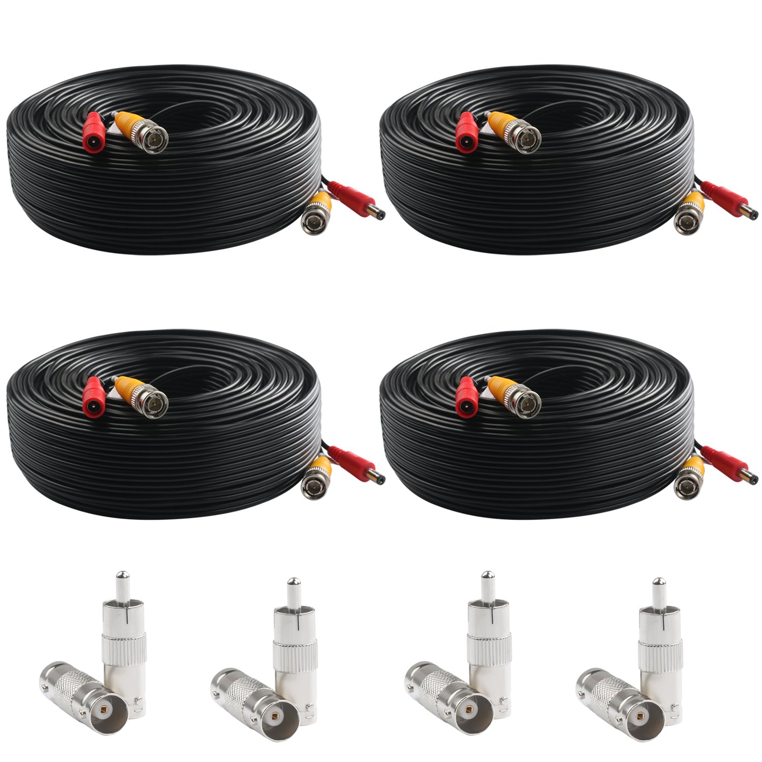 Postta BNC Video Power Cable (4 Pack 100 Feet) Video Security Camera Cable Wire with Eight Connectors for CCTV DVR Surveillance System