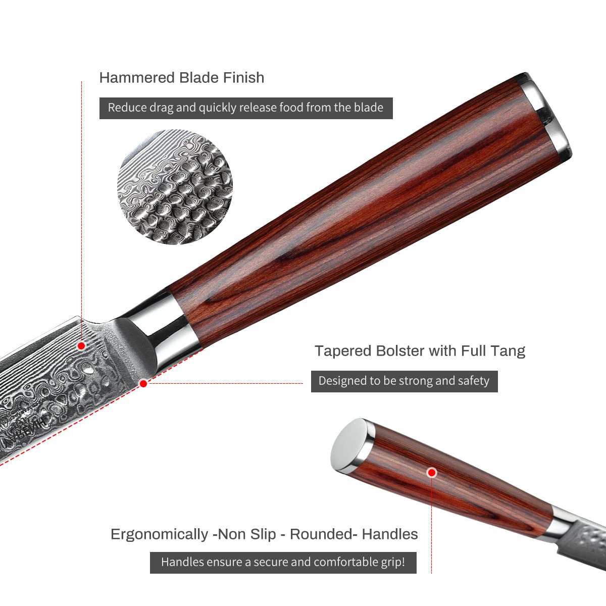 YARENH Kitchen Knife,Fruit Knife 5 inch,Damascus Steel Blade,High Carbon,67 Layers,Full Tang,Kitchen Utility Knife for Professional Chef,Pakka Wood Handle,Gift Box Packaging, HYZ-Series