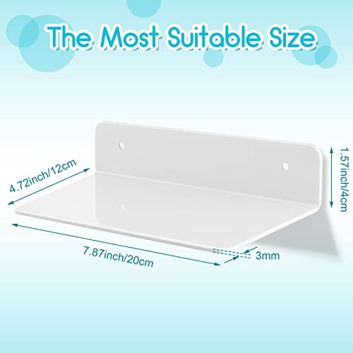 Geelin 4 Pcs Acrylic Floating Shelves White Acrylic Wall Shelf Small Wall Mounted Acrylic Shelves with Adhesive Screw for Wall Corner Bathroom Book Storage Decoration, 7.9 x 4.7 x 1.6 inches