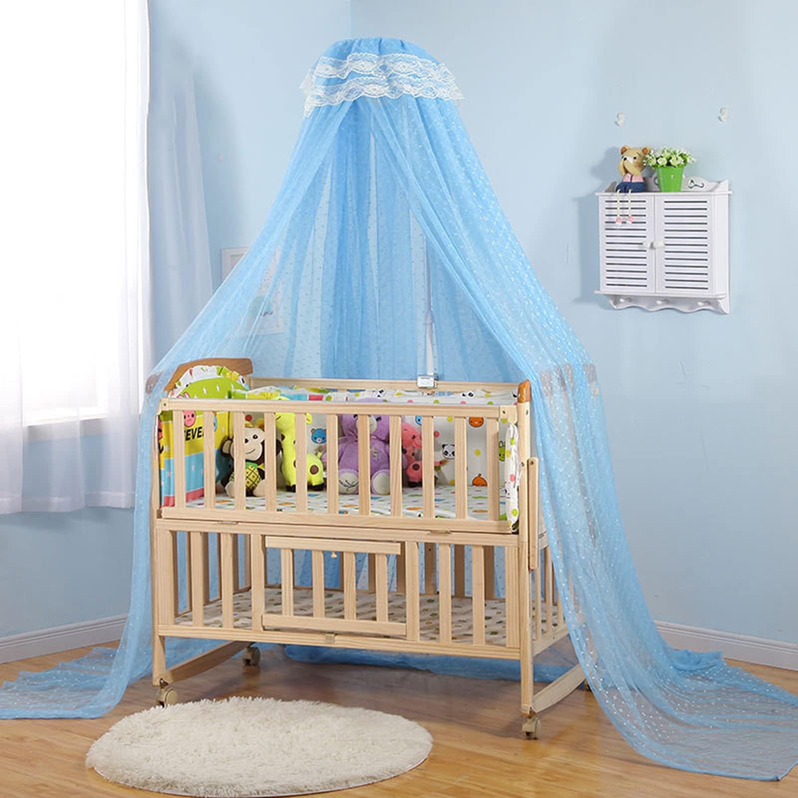 Cdycam Baby Infant Toddler Bed Dome Cots Mosquito Netting Hanging Bed Net Mosquito Bar Frame Palace-Style Crib Bedding Set (Blue Mosquito Netting Only, Without Stand)