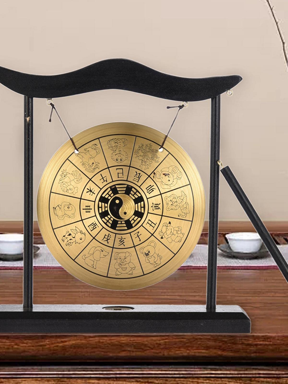 Xiaoling Zen Chinese Table Gong - Zen Art Brass Feng Shui Desktop Gong, Mini Percussion Desk Gong with Mallet, Wind Chime Percussion Instruments, for Home Decor Housewarming Gift