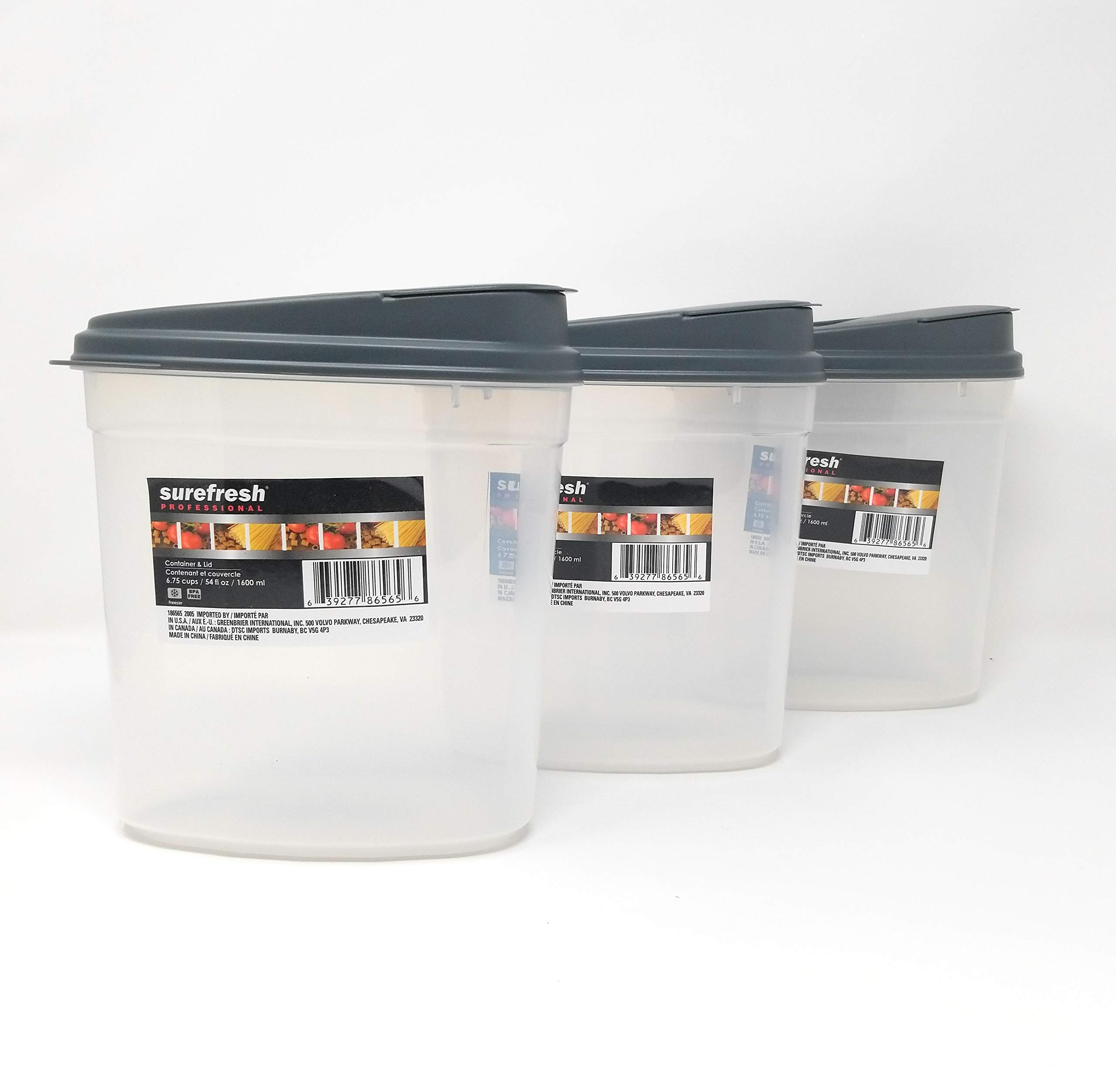 3 Plastic Containers & Lids 3-Piece Set 54oz Cereal Grain Dispenser Dry Food Storage Container & Organizer BPA Free Freezer Safe
