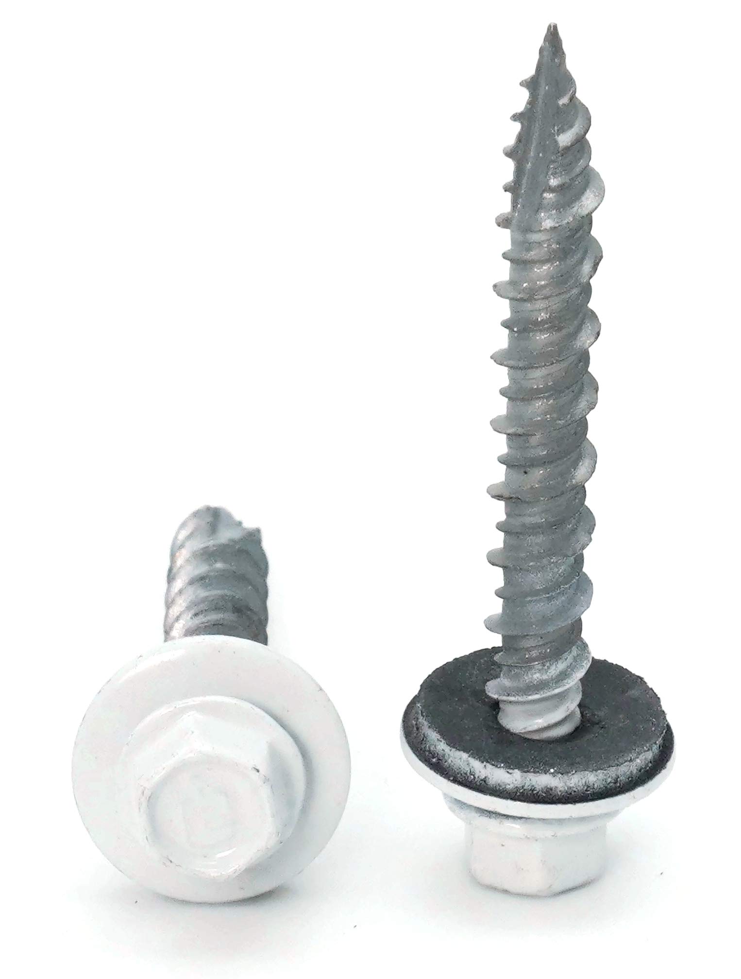 Hex Washer Head Hi-Lo Thread Mechanical Galvanized Roofing Screws White Finish - #10 x 2" Qty 100
