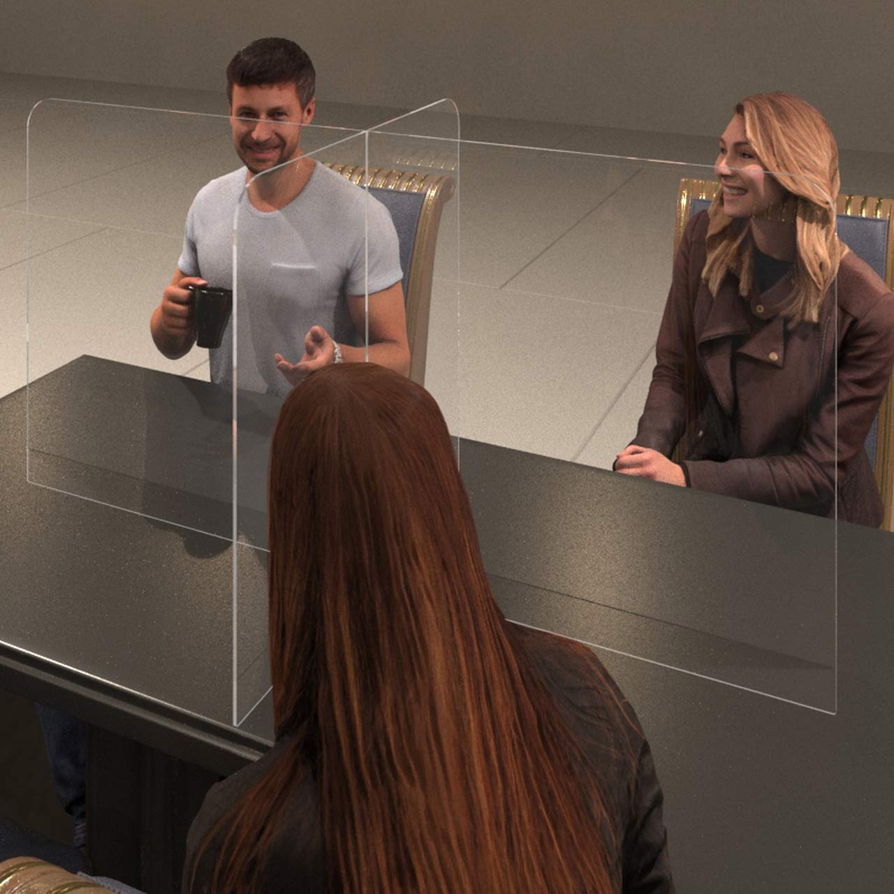 BannerBuzz Tabletop Desk Divider Sneeze Guard 5mm Thick Clear Portable Acrylic Shield Barrier for Counter top, Desk, Restaurant, Library, Office, School - 4' W x 2' H x 4' D