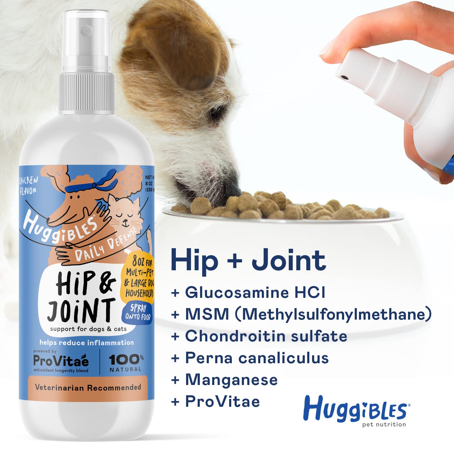 Huggibles Hip & Joint Support Liquid Supplement for Dogs & Cats – Daily Supplement for Mobility Support with Glucosamine, MSM, Chondroitin – Reduce Pain & Inflammation – Antioxidants for Longevity