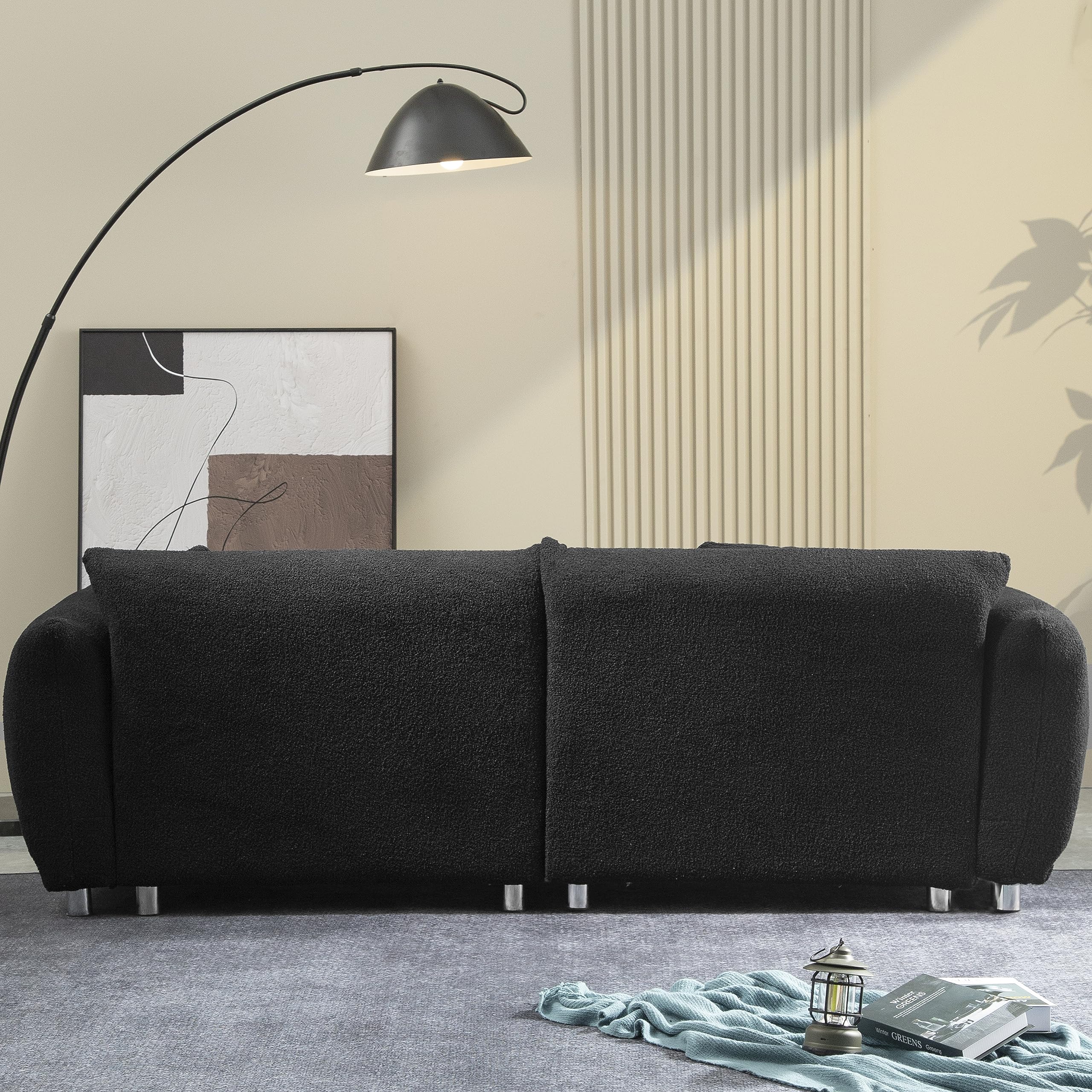 3 Seater Sherpa Teddy Cloud Couch, Lambswool Fabric Upholstered Overstuffed Loveseat, Extra Deep Seat Modular Sectional Sofa with Metal Legs for Living Room Apartment,Office, 2 Pillows