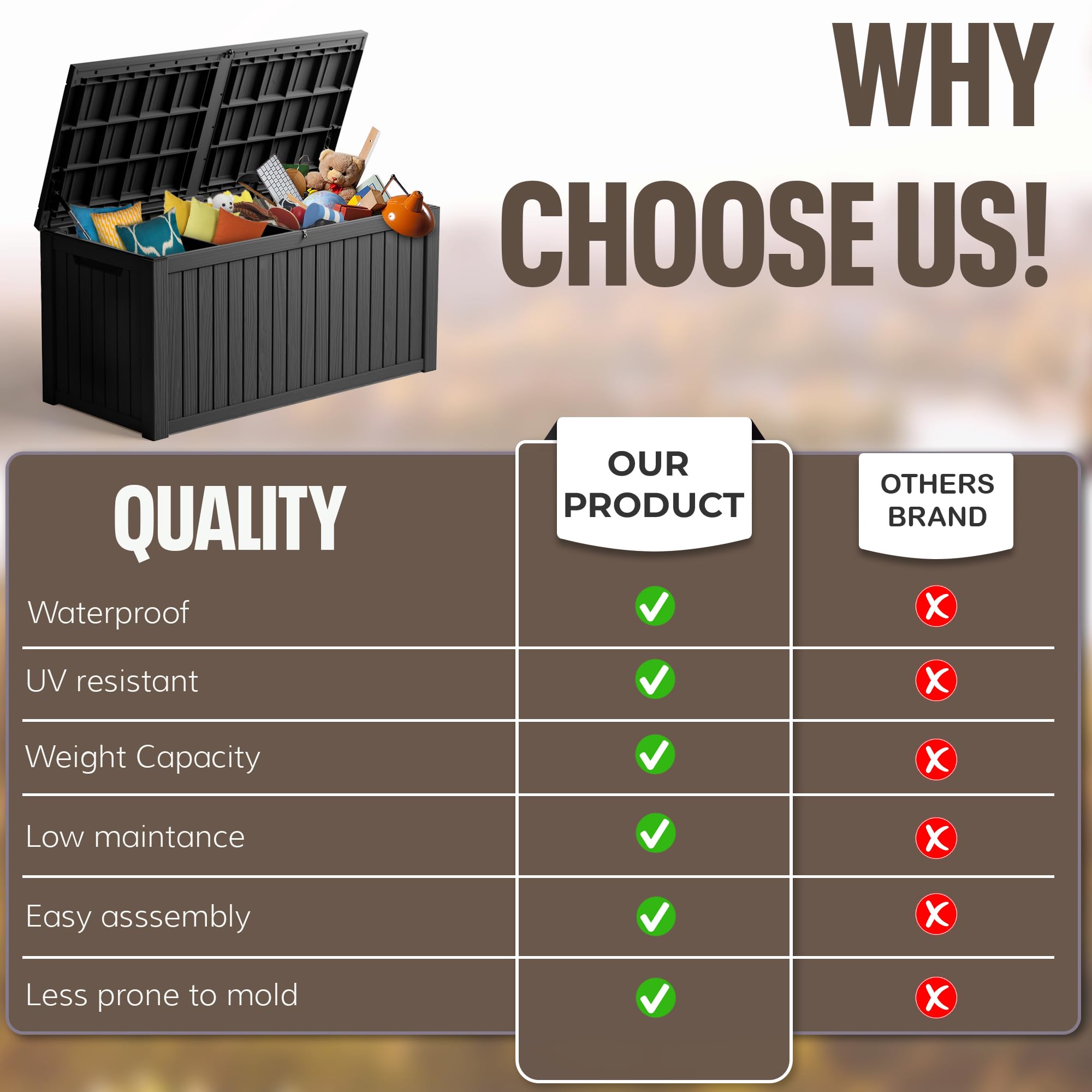 KFY 80 gallon deck box,Resin material outdoor storage box,Waterproof and UV-resistant with upgraded capacity, suitable for various indoor and outdoor settings and weather conditions(black )
