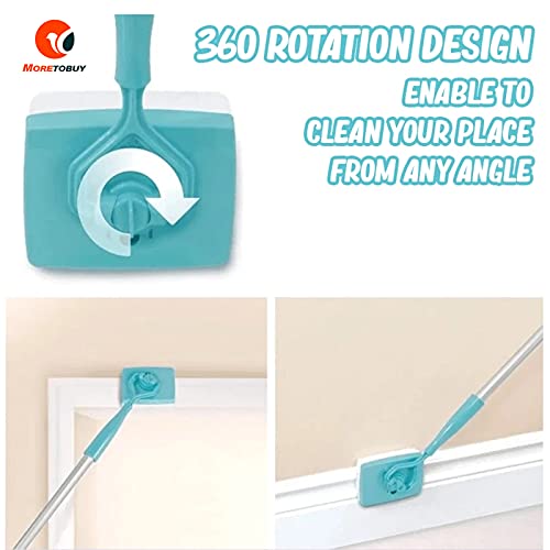 Baseboard Cleaner Tool with Handle 5 Reusable Cleaning Pads by No-Bending Mop Baseboard Cleaner Tool Long Handle Adjustable Baseboard Molding Tool for Bathroom Microfiber Cleaning