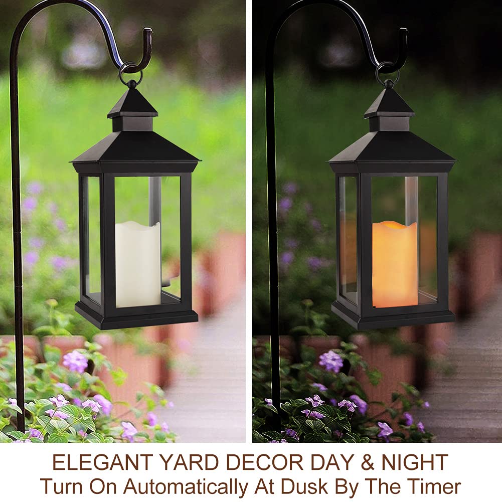 Bright Zeal 2-PACK 14" Black Waterproof Outdoor Lanterns with Flameless Candles and timer - Outdoor Lanterns Battery Powered LED Decorative Waterproof - Black Candle Lanterns Decorative Indoor