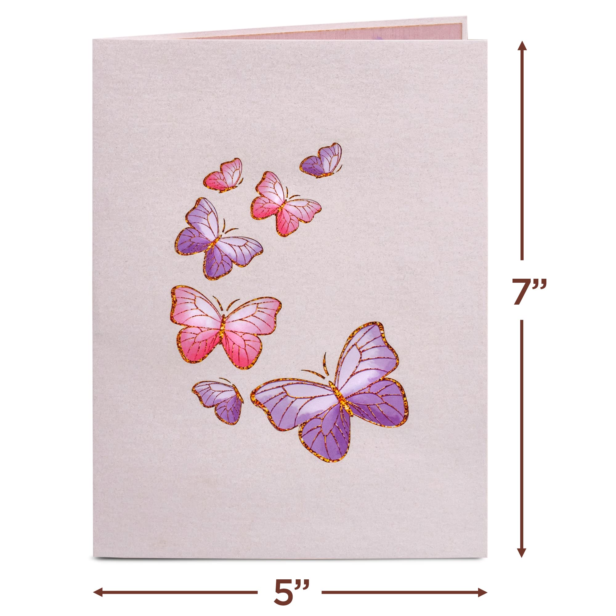 Paper Love Butterfly Birthday Cake, 3D Pop Up Birthday Card, For Adults or Kids - 5"x7" Cover - Includes Envelope and Note Tag