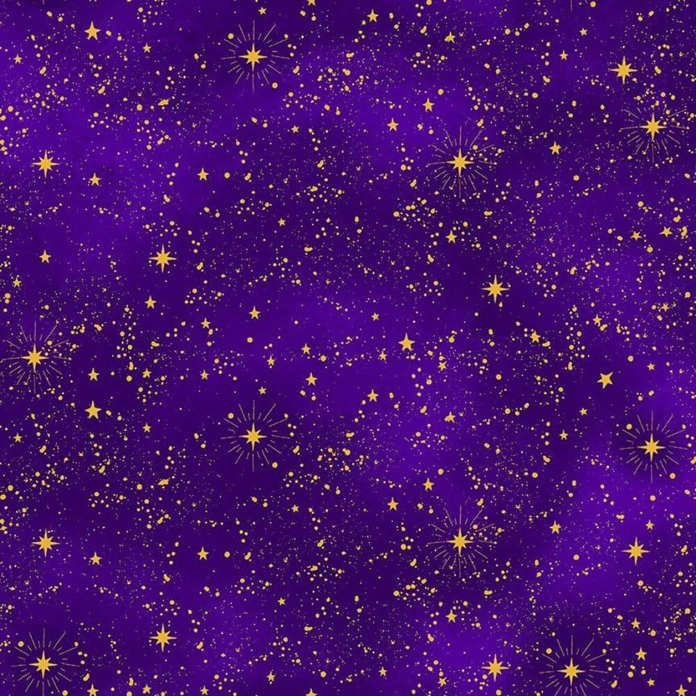 Timeless Treasures Cosmos Purple Metallic Gold Stary Sky Cotton Fabric by The Yard