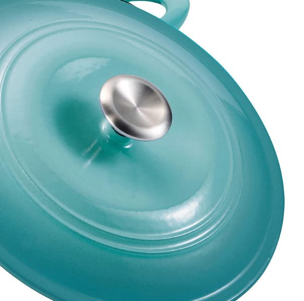 7-Quart Enameled Cast Iron Round Dutch Oven with Lid | Premium Cooking Pot | Enamel Coating Inside and Out | Wide handles and large stainless steel knob, simmering pot (Ocean with Silver Knob)
