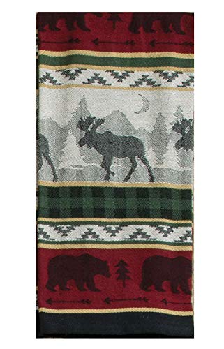 3 Cabin Lodge Themed Decorative Cotton Kitchen Towels Set with Bear and Moose Print | 2 Applique Tea Towels and 1 Jacquard Tea Towel for Dish and Hand Drying | by Kay Dee Designs