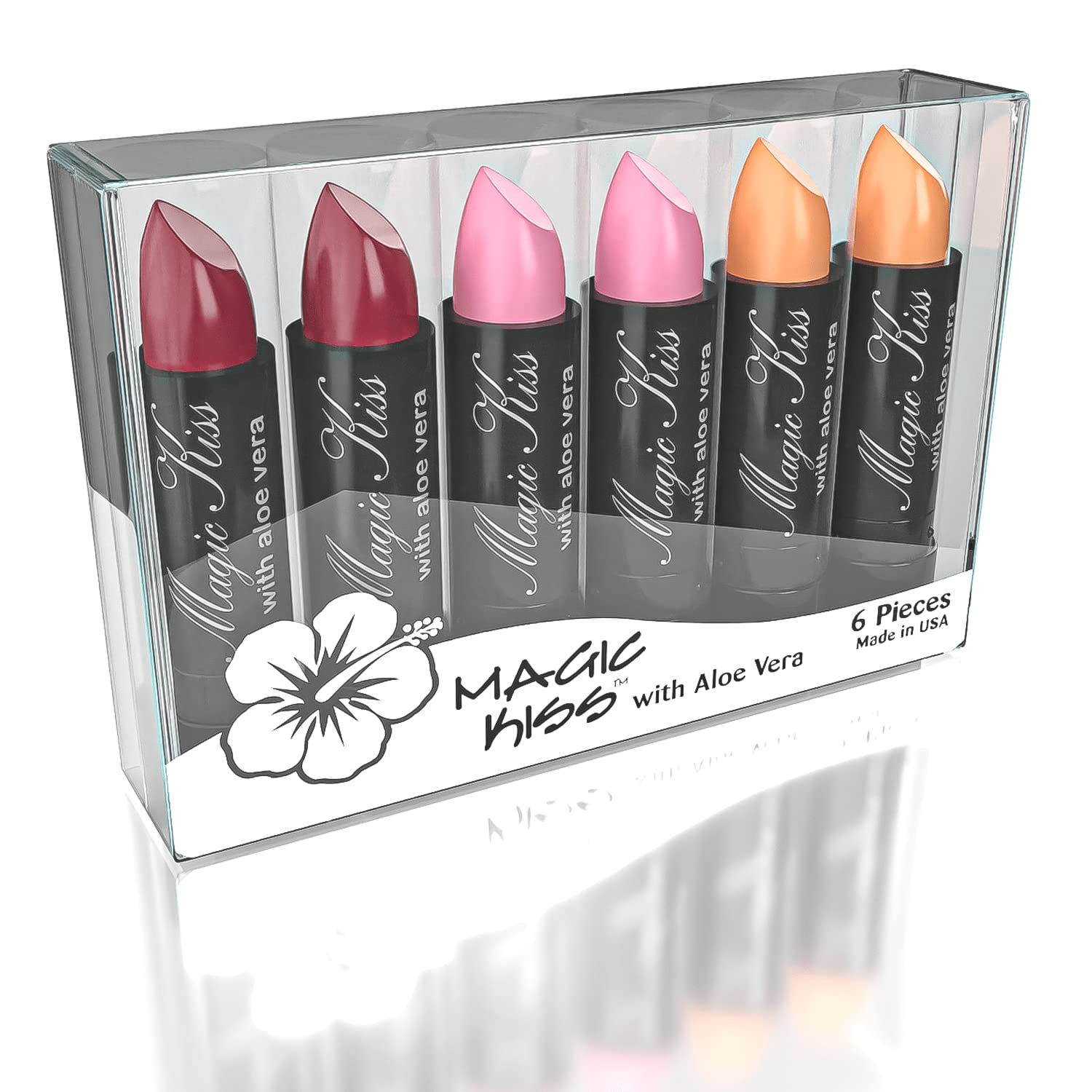 Magic Kiss Color Changing Matte 6 Piece Lipstick Set infused with Aloe Vera Made in USA (Colors of Aloha 3)