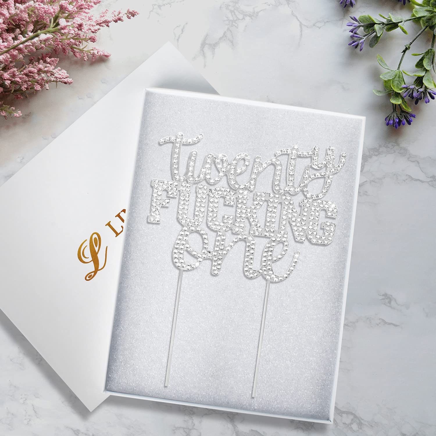 LINGTEER Happy 21st Birthday Silver Rhinestone Cake Topper - Cheers to 21 Years Old Birthday Party Cake Centerpieces Topper Decorations Gift Sign.
