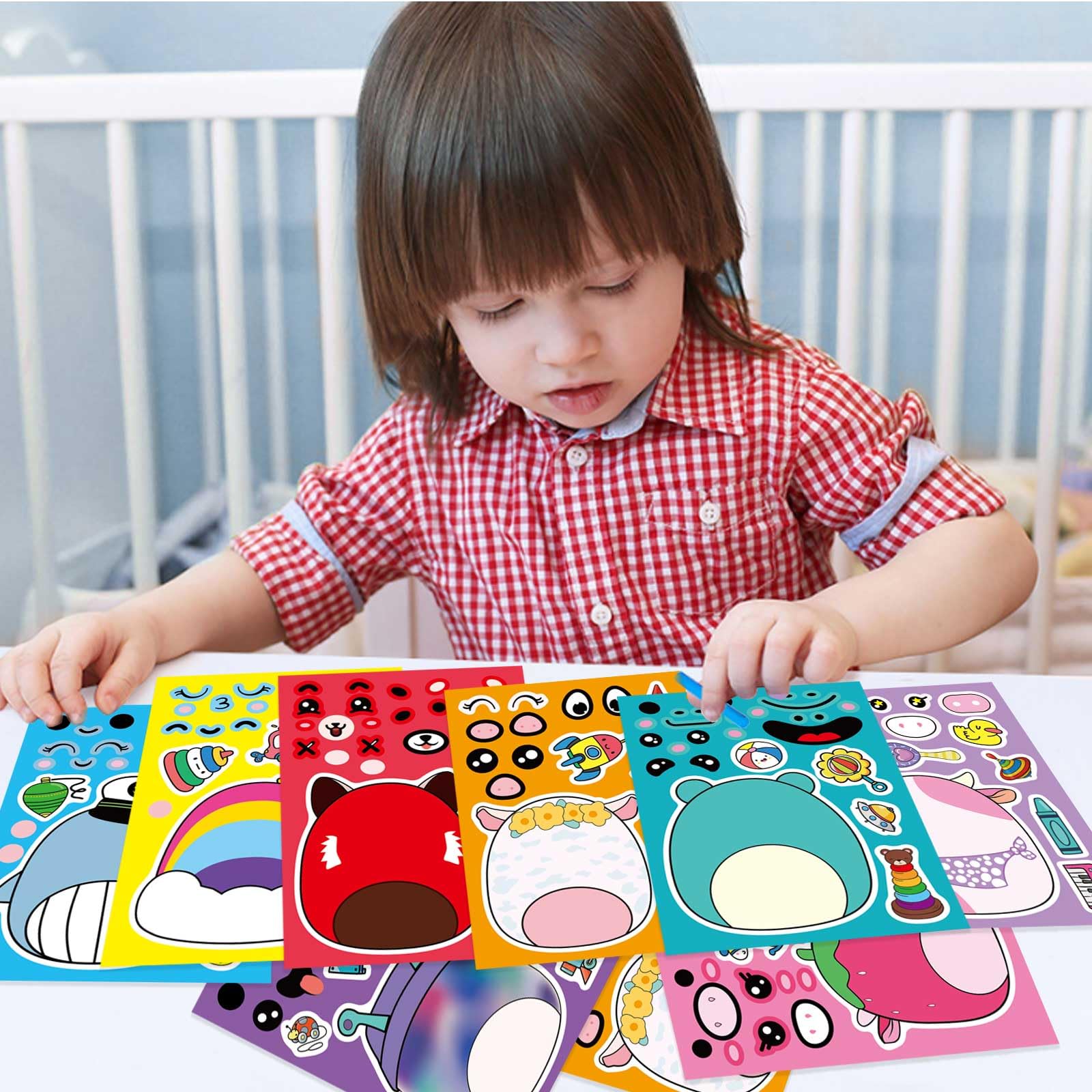 32 Pcs π’πΊπΎπ²πΌπ±πΆπͺπ΅π΅πΈππΌ Make a Face Stickers,Cartoon Stickers Book Crafts for Kids,DIY Party Supplies Favors Make Your Own Stickers Mixed and Matched with Different Designs Characters for Birthday Gifts