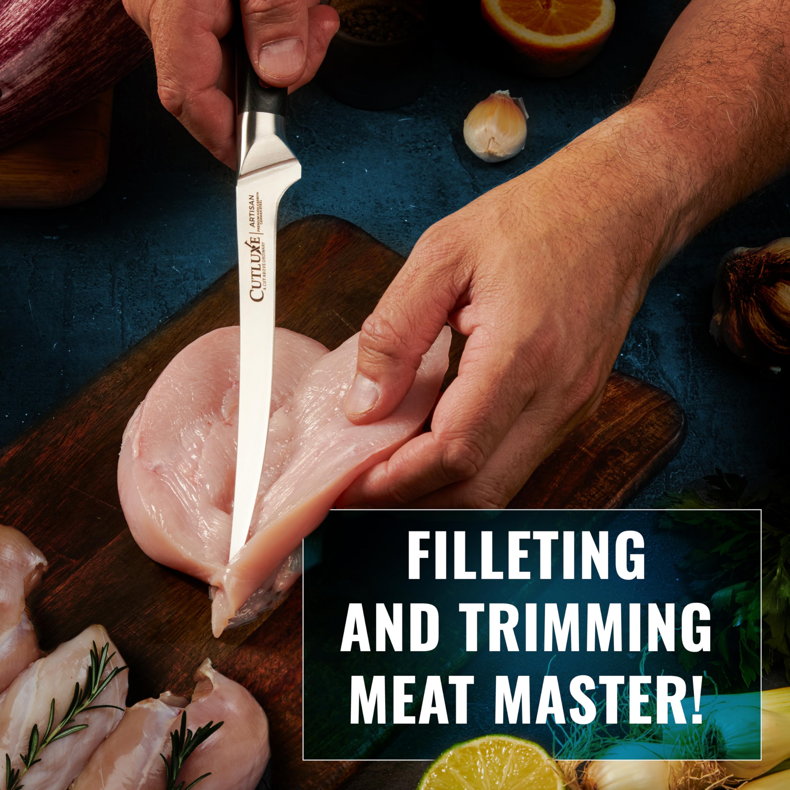 Cutluxe Fillet Knife for Fish & Meat – 7" Fish Knife for Filleting – High Carbon German Steel, Flexible, Full Tang & Ergonomic Handle Design – Artisan Series
