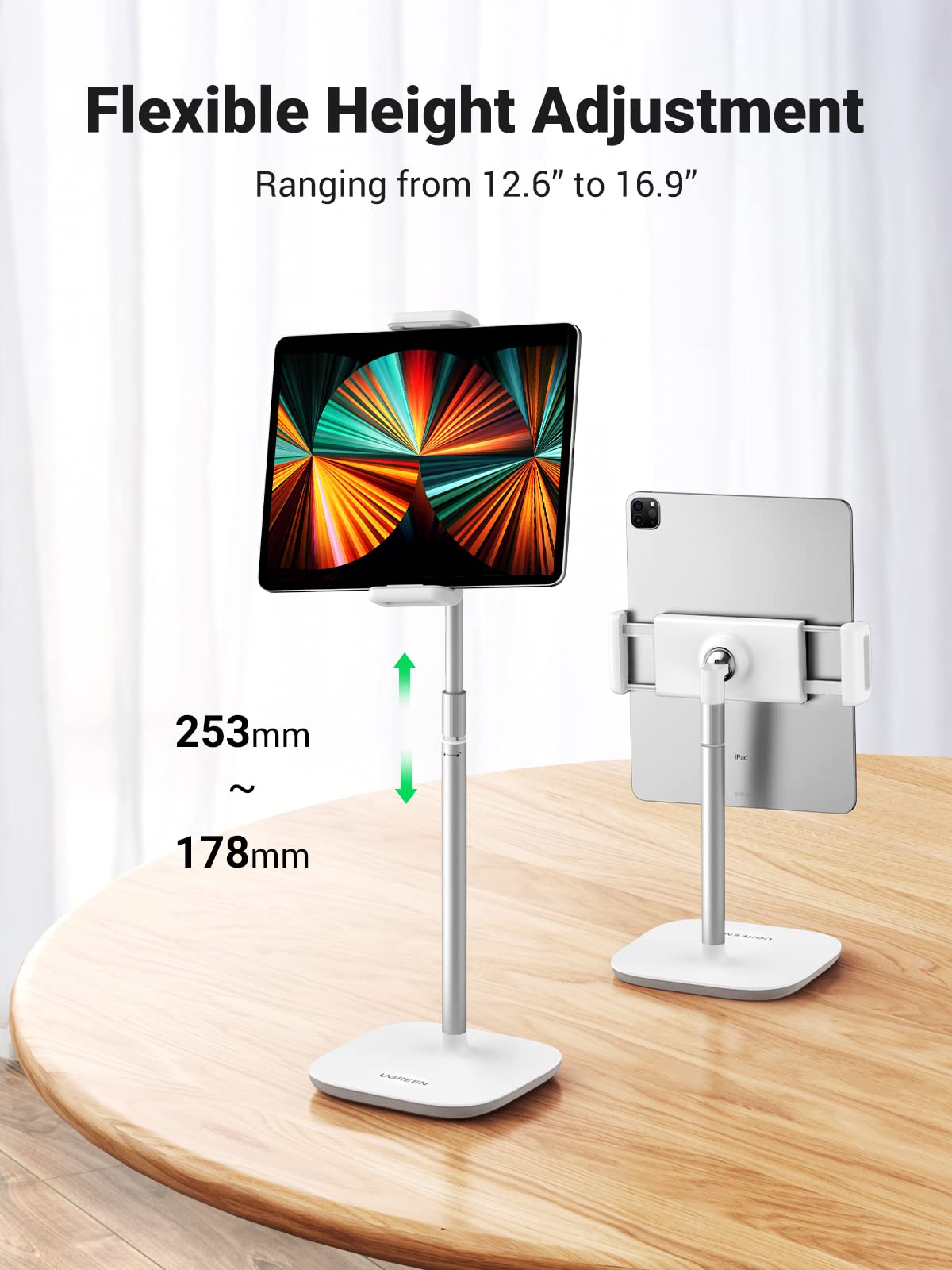 UGREEN Tablet Stand Holder for Desk Height Adjustable Stand Aluminum Alloy Cradle Desktop Tablet Mount Dock Compatible with iPad Pro 12.9, iPad Air Mini 5 4 3, E-Book Reader