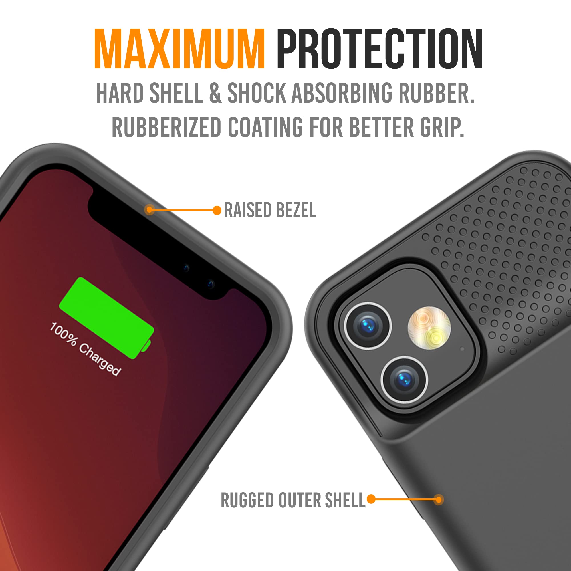 Alpatronix Battery Case for iPhone 13 Mini (5.4 inch), Strong Slim Portable Protective Extended Charger Cover with Wireless Charging, CarPlay and Certified Connector Chip (BX13mini) - Black