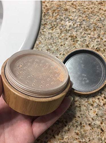 30ml 1 oz Empty Bamboo Loose Powder Box Case Container with Powder Puff and Sifter Cosmetic Makeup Holder