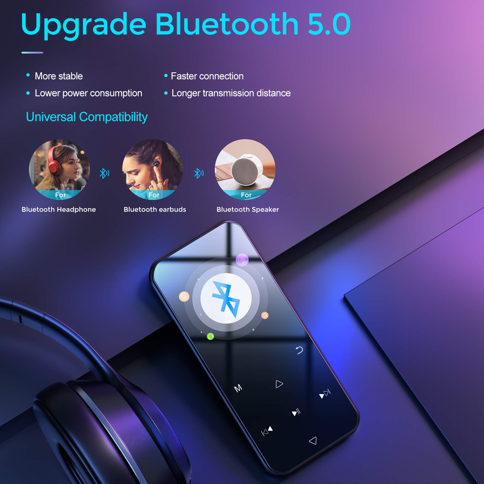 RUIZU 32GB HiFi Lossless MP3 Player with Bluetooth 5.0, DSD High Resolution Digital Audio Player, High-Res Portable Music Player with 2.8 inch Full Touch Screen, Support up to 512GB Micro SD Card