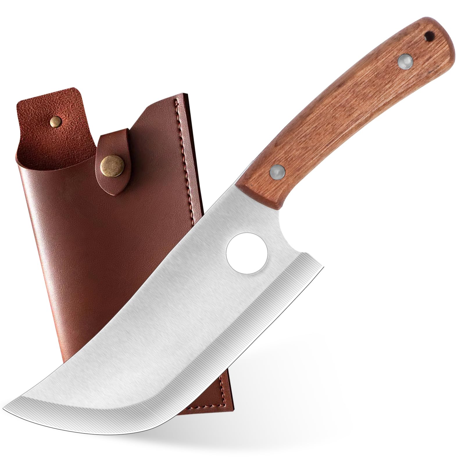 SHARP CASTLE Meat Cleaver Knife, Ultra Sharp Butcher Knife with Leather Sheath, Japanese Chef Knife for Kitchen, Outdoor Camping, Christmas Gifts Idea(CK02A)