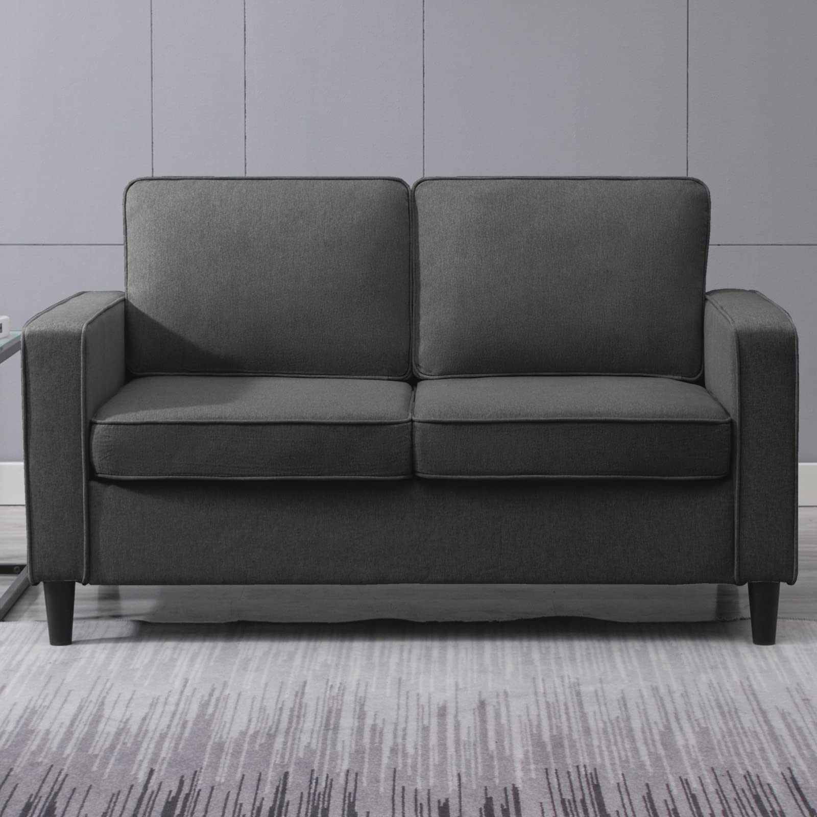 PUREMIND Loveseat Sofa, 54 inch Linen Fabric Small Couch, Modern Upholstered Love Seat Mini Couch with Armrest Pockets, 2 Seater Small Sofa for Small Spaces, Bedroom, Living Room, Office (Dark Gray)