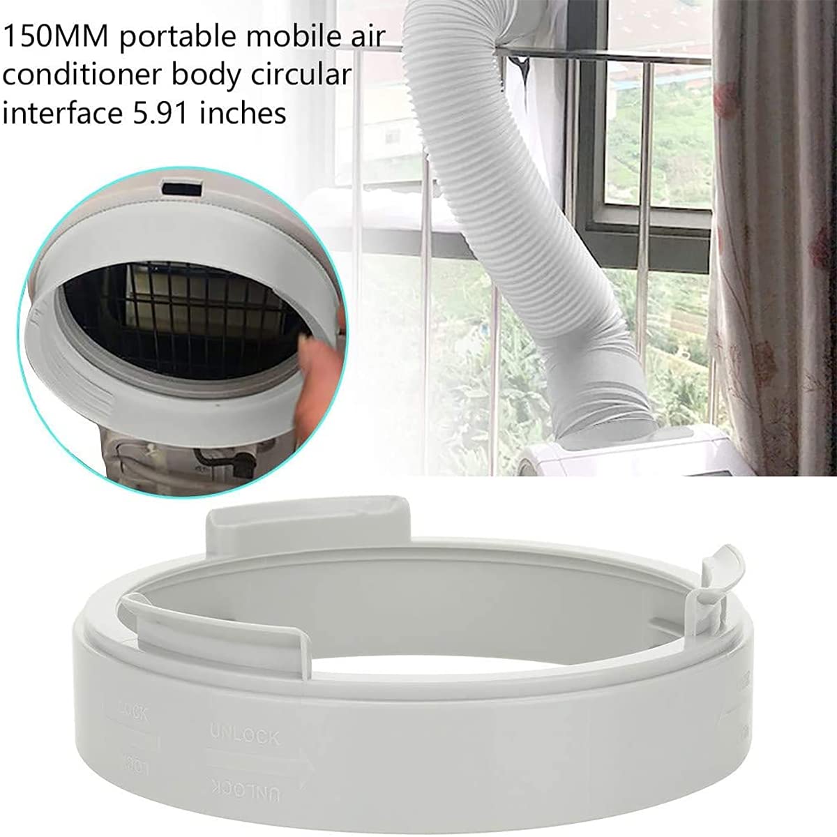 N/D 5.9 Inch/6 Inch Portable Air Conditioner Exhaust Hose Coupler, Window Adapter Tube Connector Air Conditioning Exhaust Pipe Air Hood Baffle Plate Mobile Air Conditioning Accessories,150 cm