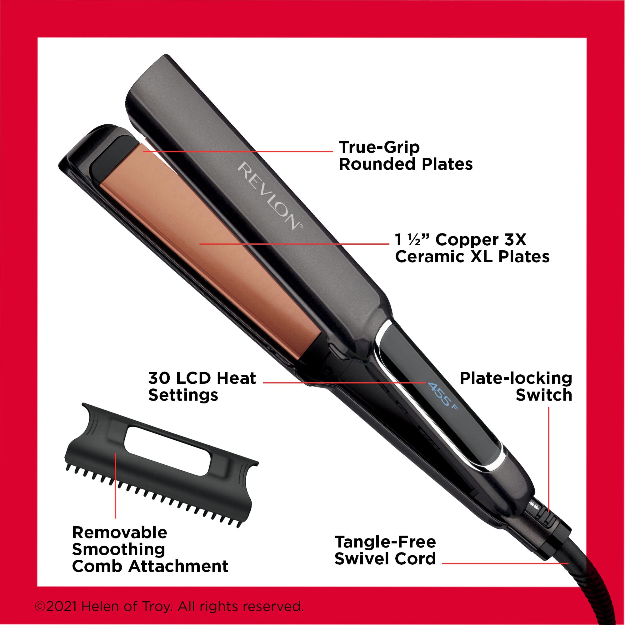 Revlon Copper Smooth Hair Flat Iron | Frizz Control for Fast and Shiny Styles, (XL 1-1/2 in)