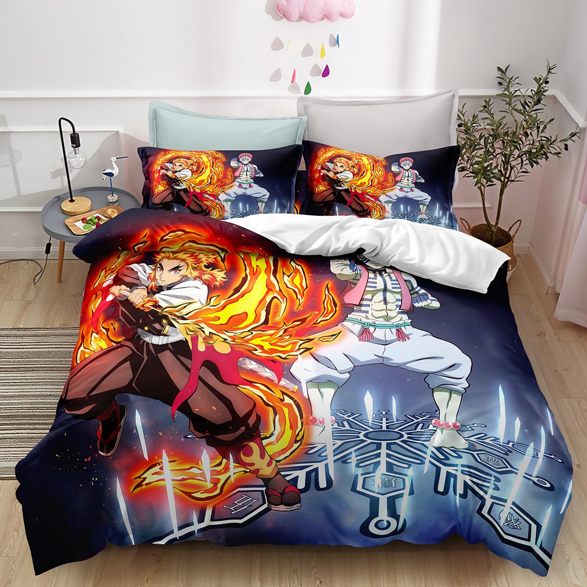 GGGLHAHR Fluffy Comforter Anime Demon Slayer Soft Covers Set Decor Bedding Set 100% Polyester Duvet Cover Quilt Covers for Boys, Queen