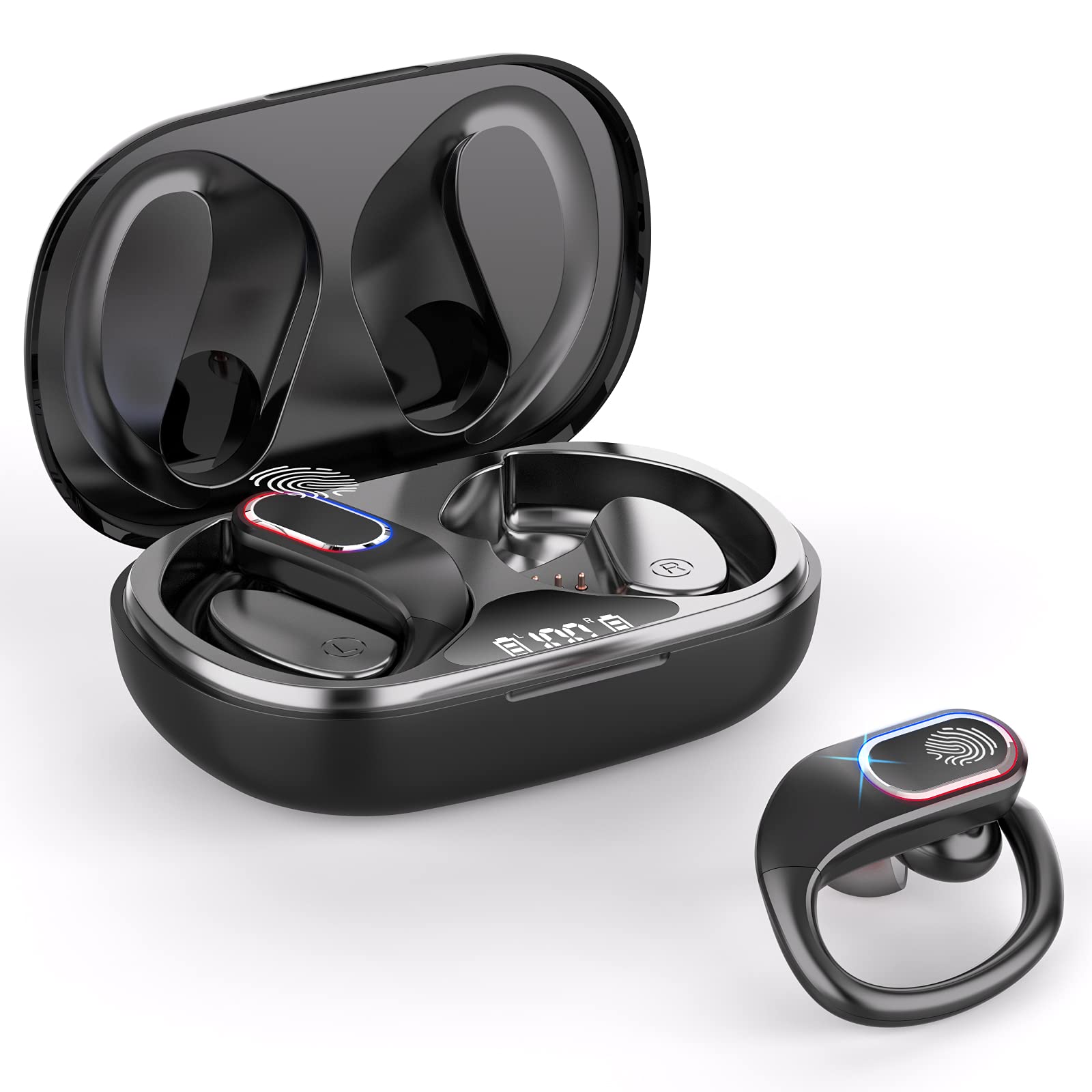 MuGo Wireless Earbuds Sports Bluetooth Headphones Call Noise Reduction 48hrs Playtime Deep Bass in Ear Earphones with Earhooks, 1000mAh Charging Case, Waterproof Built-in HD Mic Headset for Workout