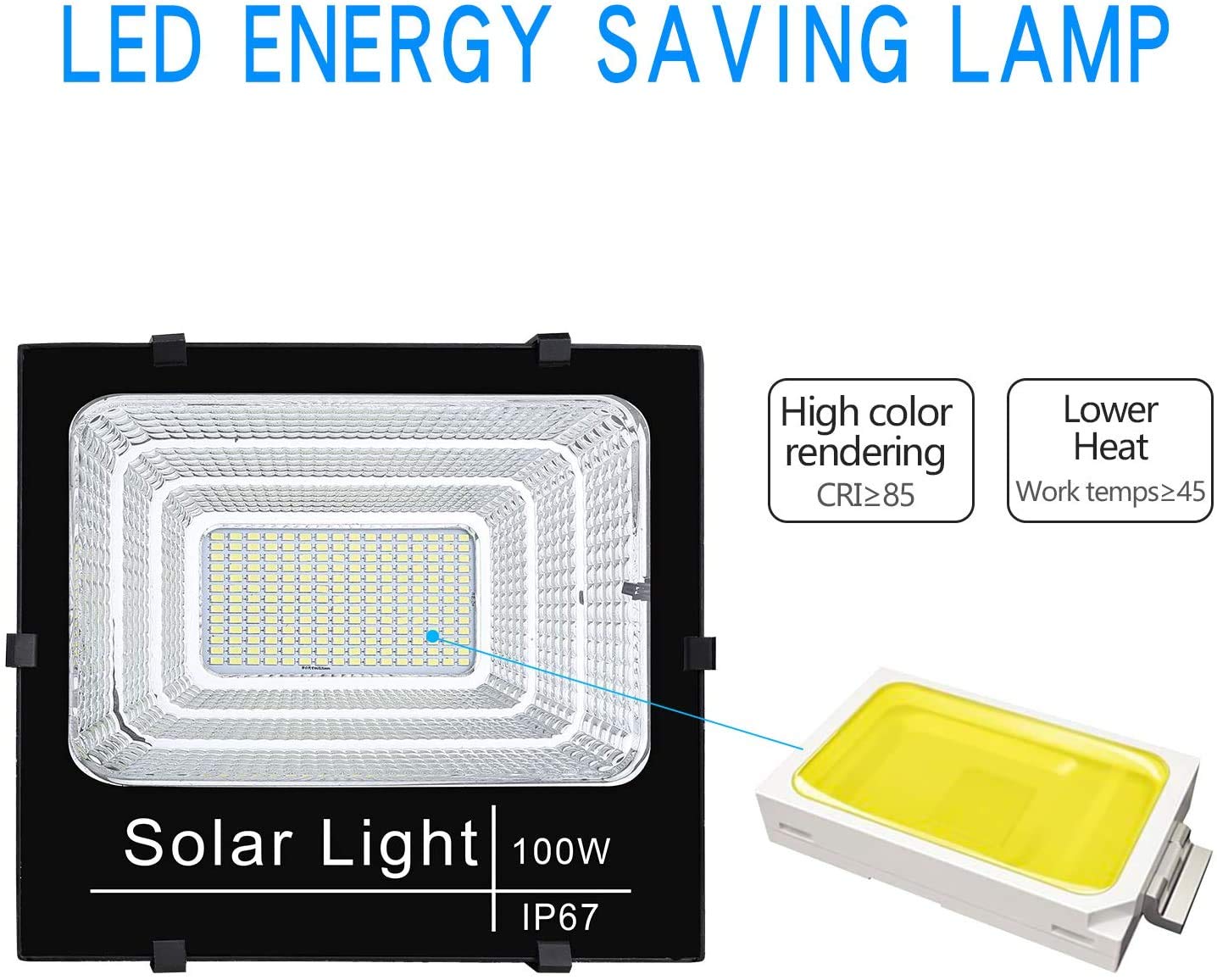 BRILLIHOOD LED Solar Flood Light, 100W, 5000 LM, 6500K, Outdoor Dusk to Dawn Security Light IP67 Waterproof Street Light with Remote Control for Lawn, Yard, Garden, Gutter, Swimming Pool, Pathway