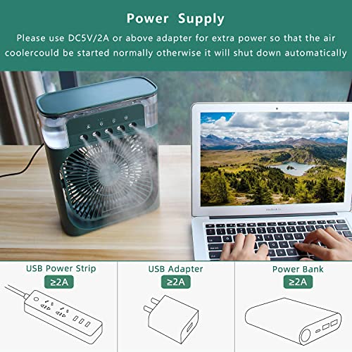 ATHRZ Portable Air Conditioner Fan with Water Spray Misting, 7-Color Lights, 5 Jets, and 3 Speeds - Ideal for Bedroom, Office, and Camping