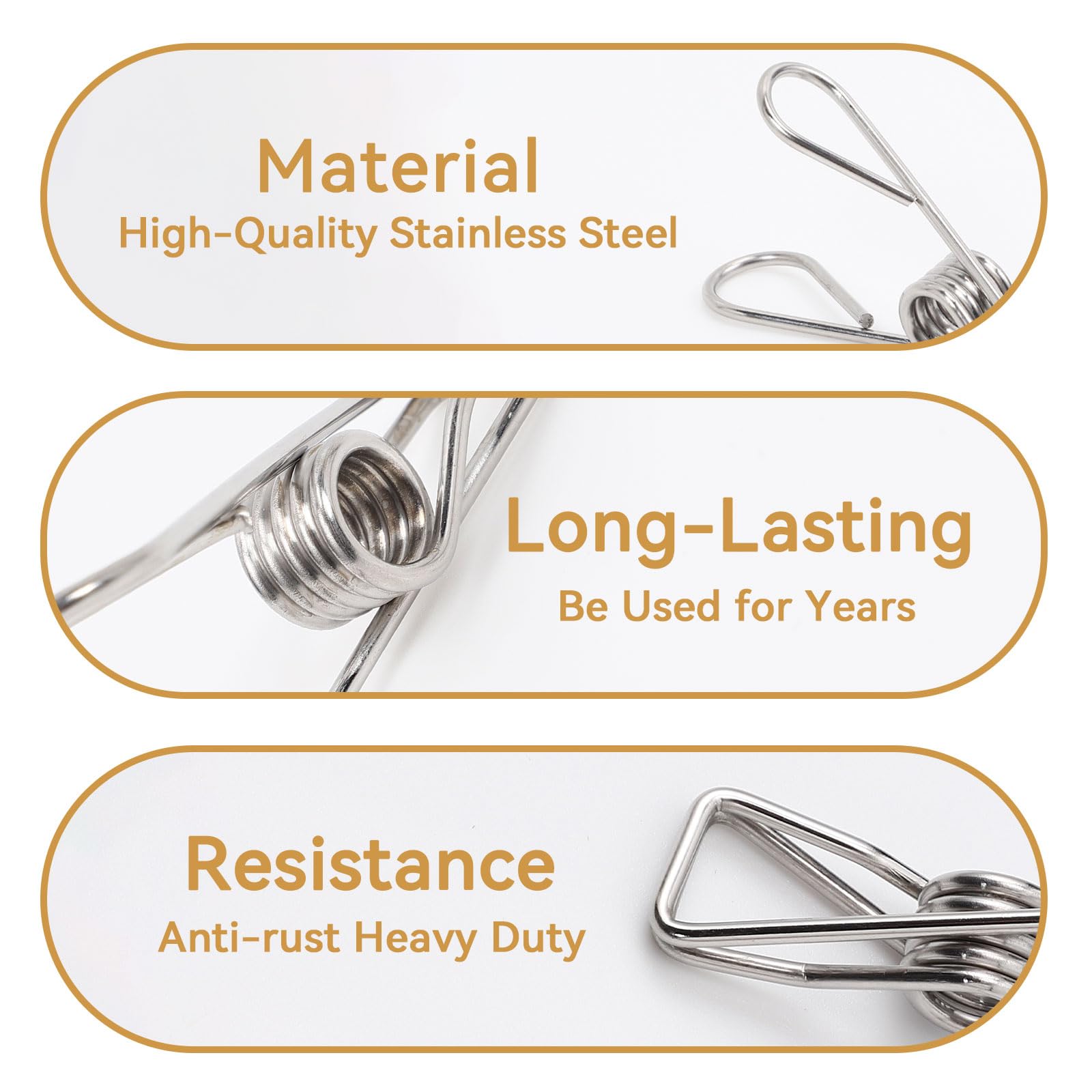 40 Pack Clothes Pins Heavy Duty, 304 Stainless Steel Clothes Pins with Waterproof Bag, Metal Clothespins Assorted Size Include Extra Large, 2.4/2.6/3.4 Inch Laundry Pins for Hanging Clothes Outdoor